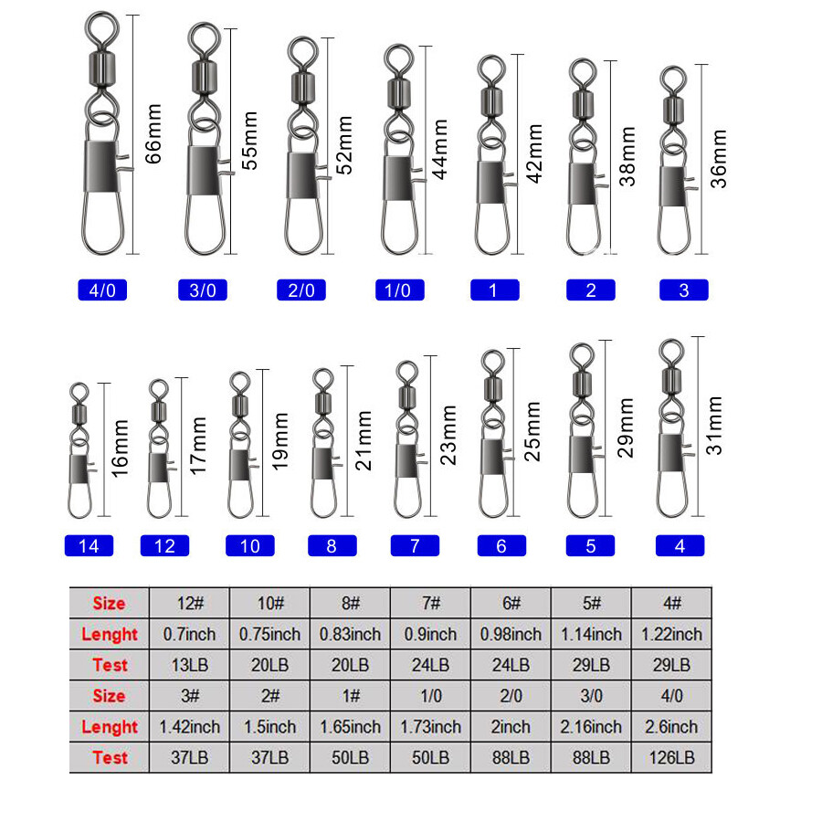 100PCS Fishing Connector Rolling Barrel Swivel with Interlock Snap Tackle 12-4/0 | eBay