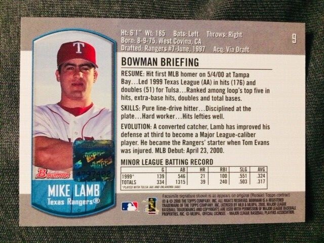 2006 Bowman Originals Mike Lamb Auto Autograph 2000 Draft Picks Rookie ...