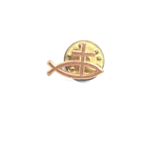 Christian Fish Cross Gold Tone Lapel Pin Religious Jesus Ichthys Symbol ...