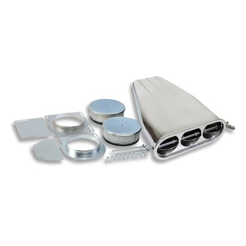 For Single/Dual Carb 4BBL Polished Aluminum Bug Catcher Finned Hood Air ...