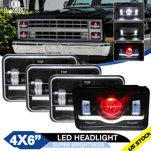 For Chevy C10 Pickup truck 1980-1986 4pcs 4x6" LED Headlights Hi/Lo DRL ...