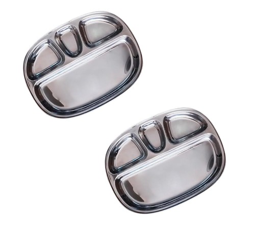 Stainless Steel Oval Shaped 4 Compartment Dinner Plate set of 2 ...
