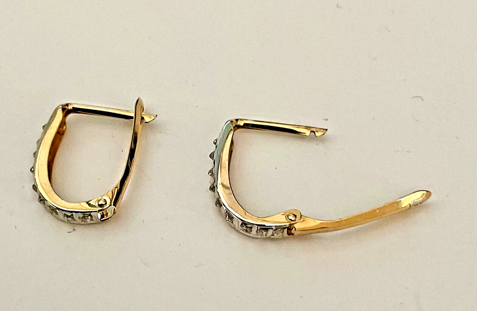 New 14K Yellow Gold Large Huggy Style EURO-BACK Earrings w/CZ Stones | eBay