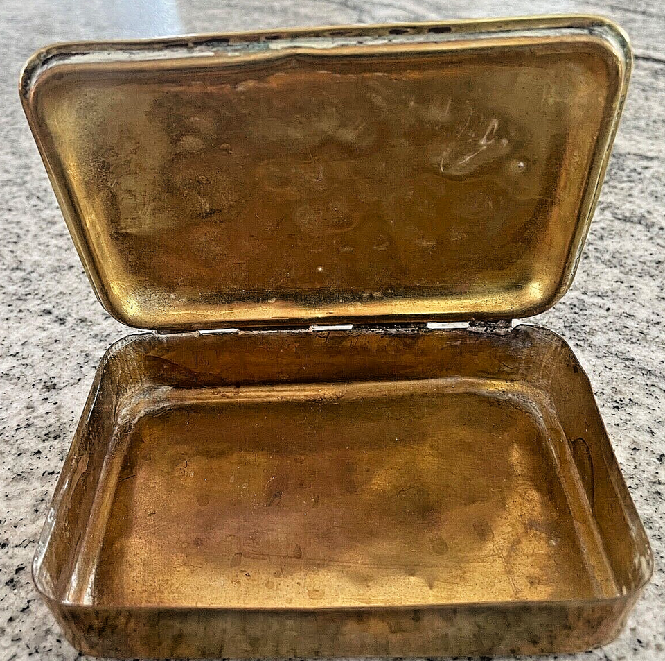 ANTIQUE 1914 ENGLISH WW1 PRINCESS MARY CHRISTMAS GIFT BRASS BOX Ships ...