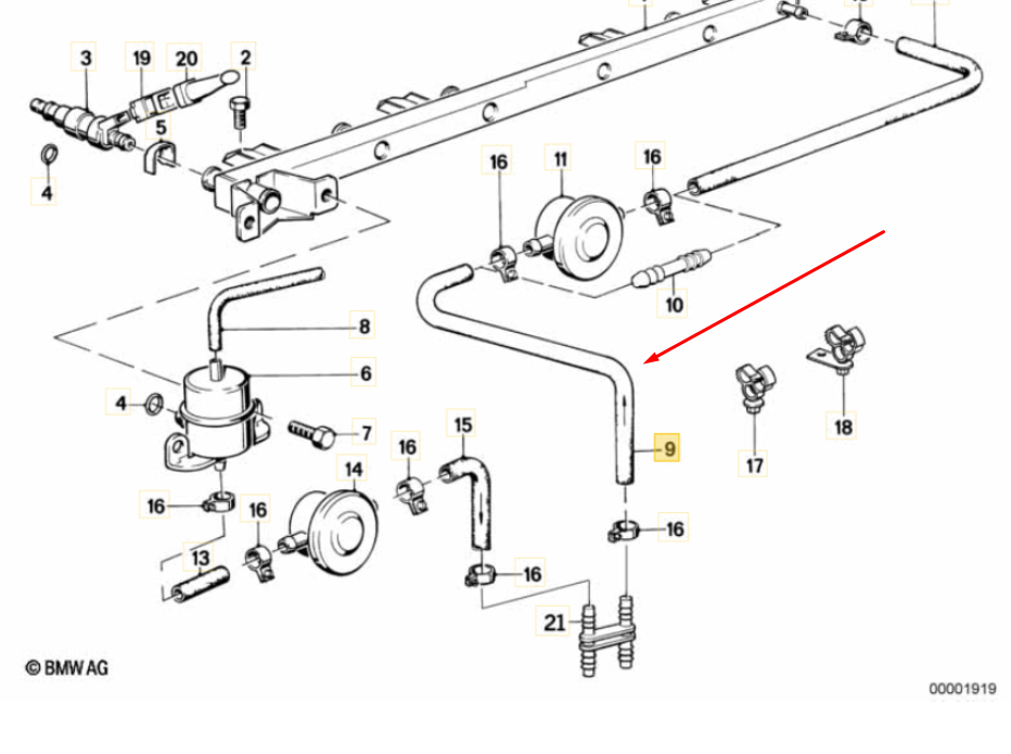 BMW E10 E21 E30 E34 Fuel Hose (8 X 13 mm) High Pressure Genuine ...