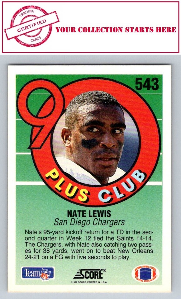 Nate Lewis 1992 Score #543 San Diego Chargers | eBay