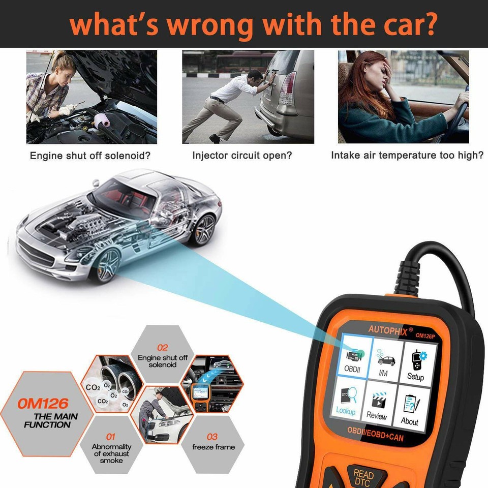 Autophix OM126P OBDII Diagnostic Code Reader Automotive Check Engine ...