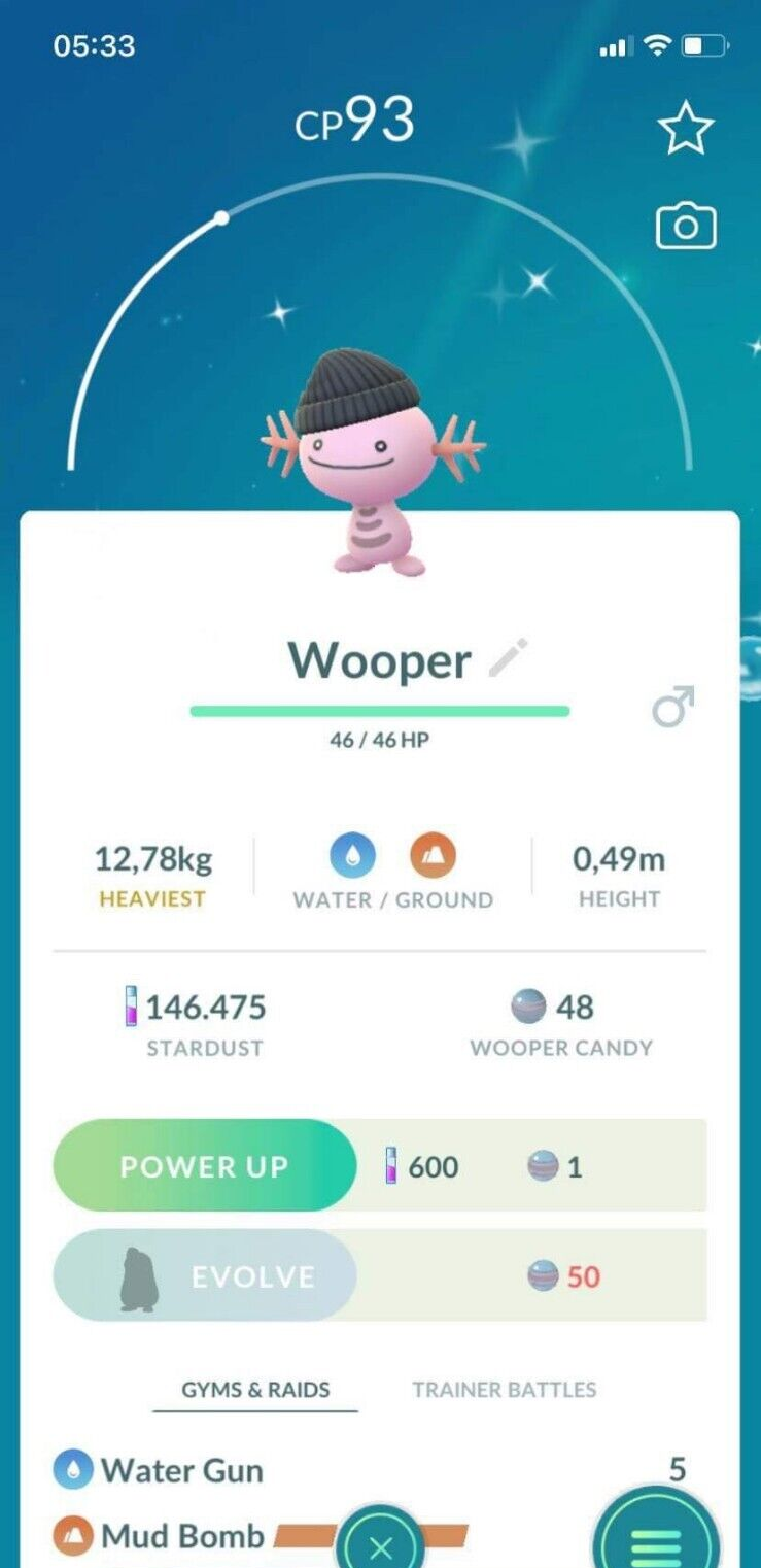Shiny Wooper wearing a fashionable costume hat P T C Read Descriotion ...