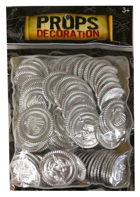 Silver Plastic Novelty Pirate Fake Coins Doubloons 100 Count for sale ...