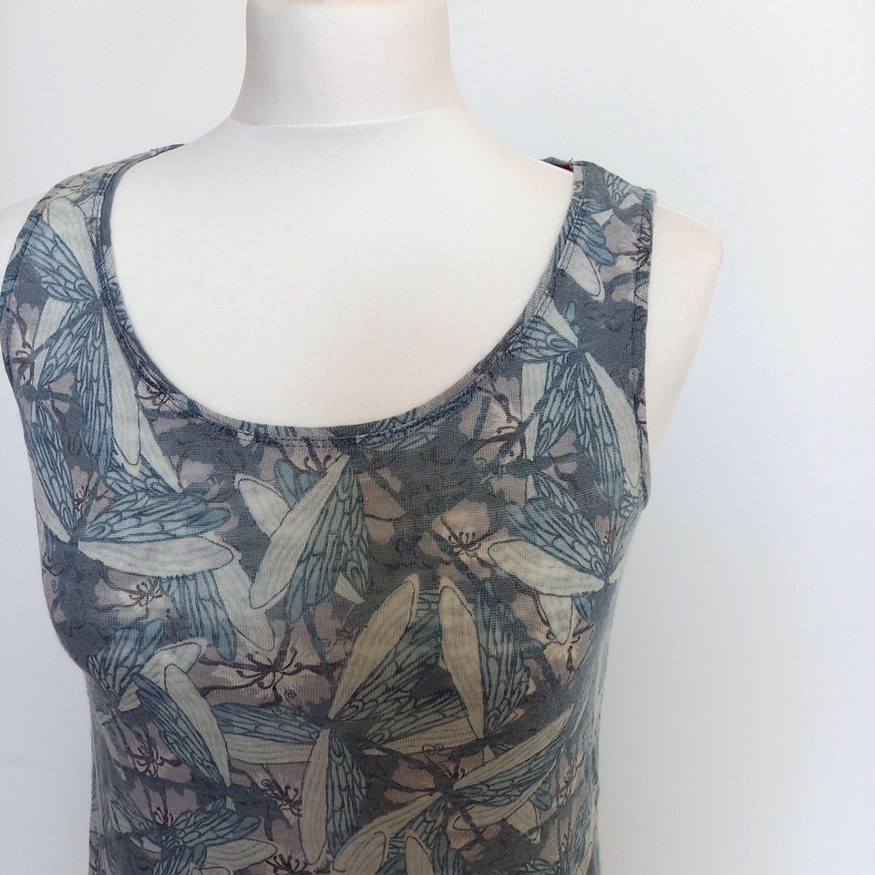 White Stuff UK 8 Dragonfly Print Linen Vest Top Aegean Blue Contrast ...