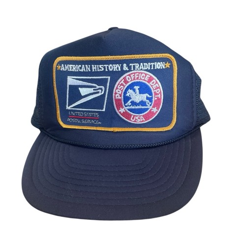 Vintage 80s USPS American History Snapback Trucker Hat Cap Blue Mail ...