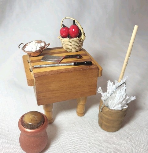 Dollhouse Miniature Two Toned Butcher Block w/Accessories | eBay