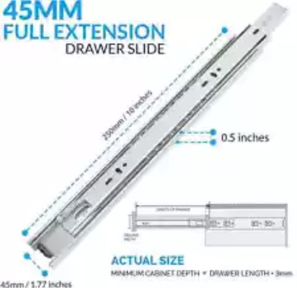 HOMANDS 10 Inch Drawer Slides Side Mount Rails - Heavy Duty 10 Inch ...