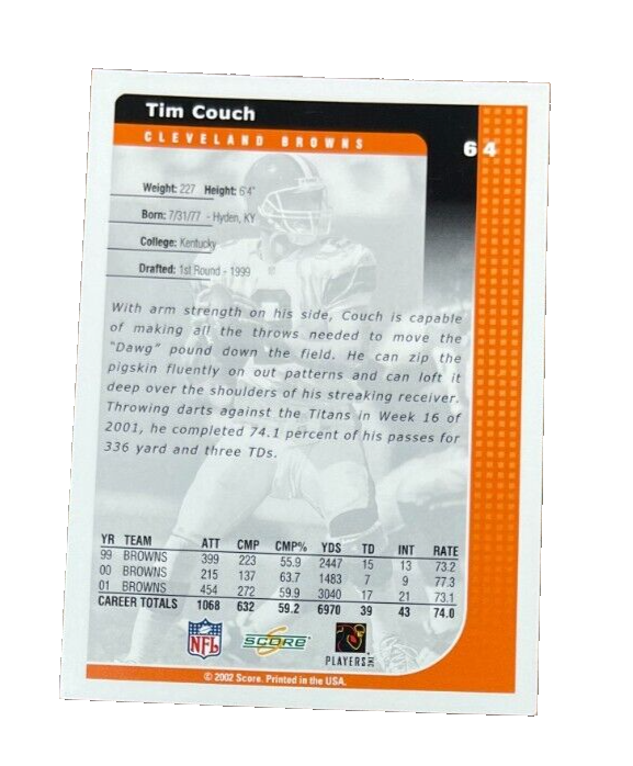 2002 SCORE CARD # 64 Tim Couch - Cleveland Browns | eBay