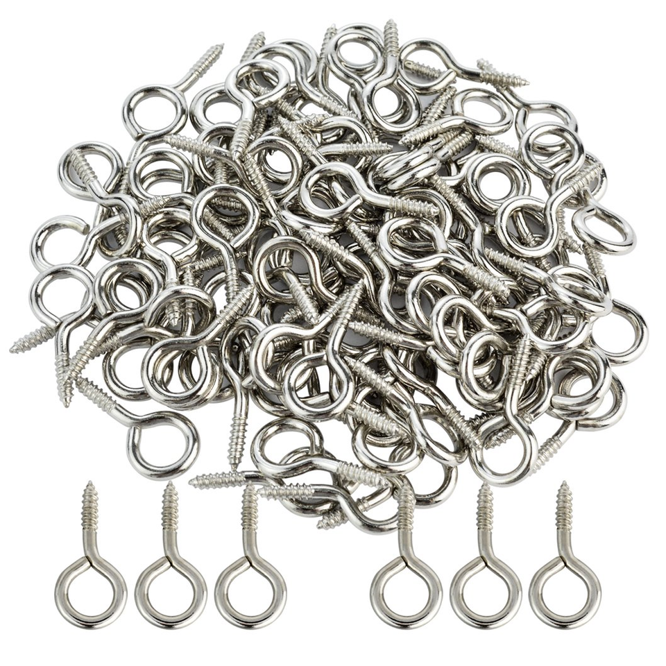 100Pcs Small Screw Eye Shape Hanging Screw Hooks 1" Lag Thread Self ...