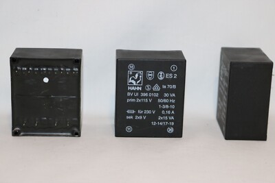 HAHN 2x115V / 2x9V 2x15VA Flachtrafo Flachtransformator BV UI 396 0102 30VA N2 | eBay.de