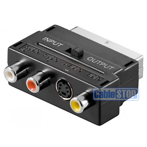 SCART to RED WHITE YELLOW 3 RCA PHONO AUDIO VIDEO & 4 pin S-VIDEO AV TV ...