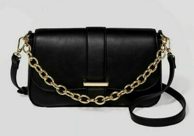 FLAP CLOSURE SHOULDER STRAP SATCHEL MESSENGER STYLE HANDBAG GOLD DETAIL ...