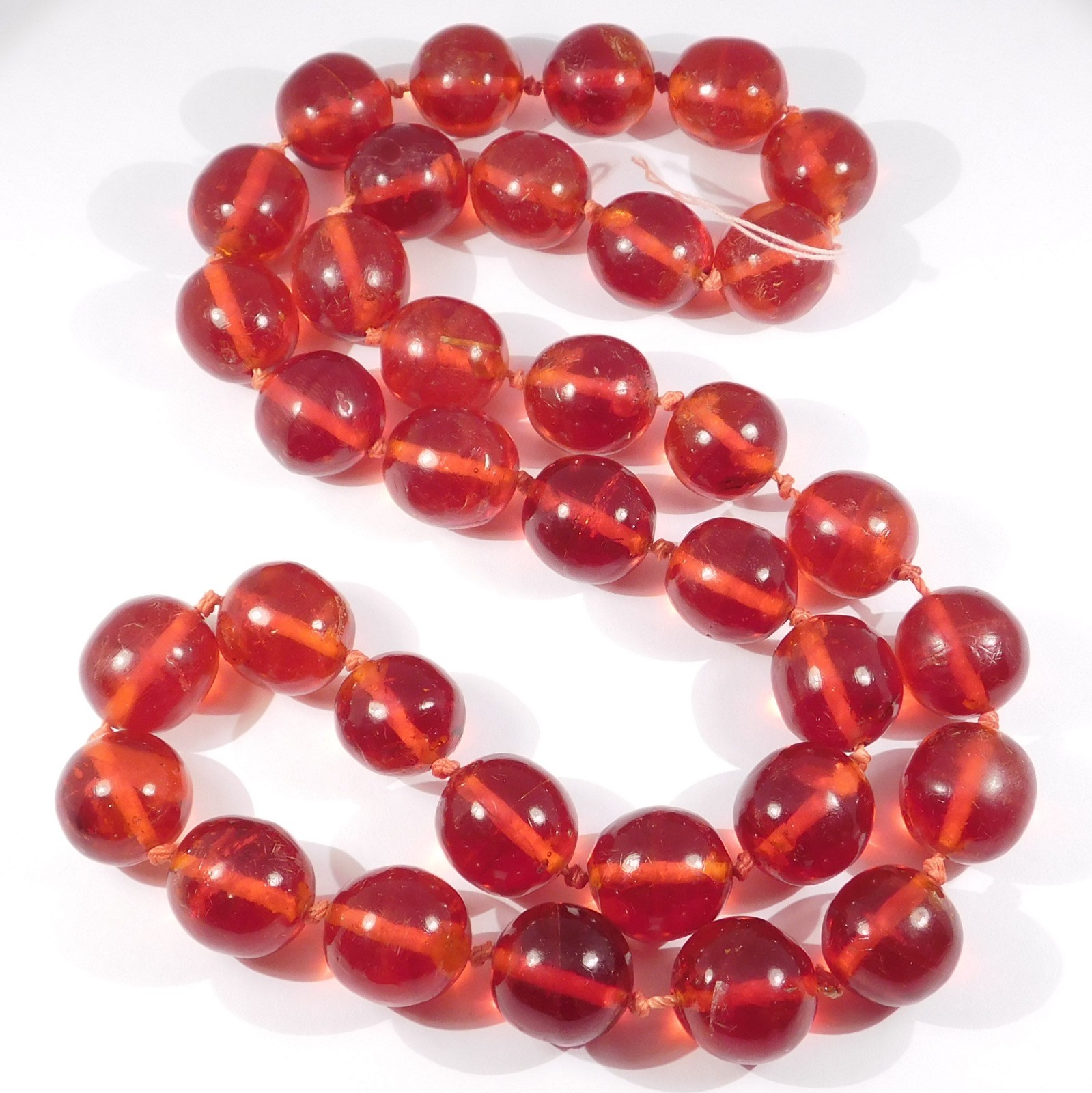 ANTIQUE CHERRY AMBER LUCITE BEADS KNOTTED CHINESE - Gem