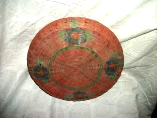 1920s Japanese Pink Wicker Sewing Basket HP Blue Flowers Sally Patchin ...