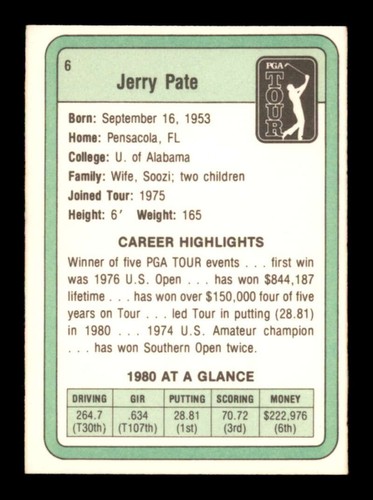 1981 Donruss #6 Jerry Pate EXMT+ X2928177 | eBay