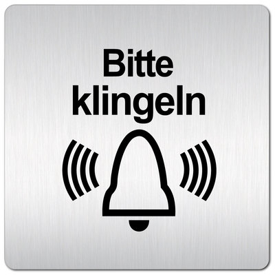 Aluminium Schild "Bitte klingeln" 125 x 125 mm • Stufe Drücken Tür ...