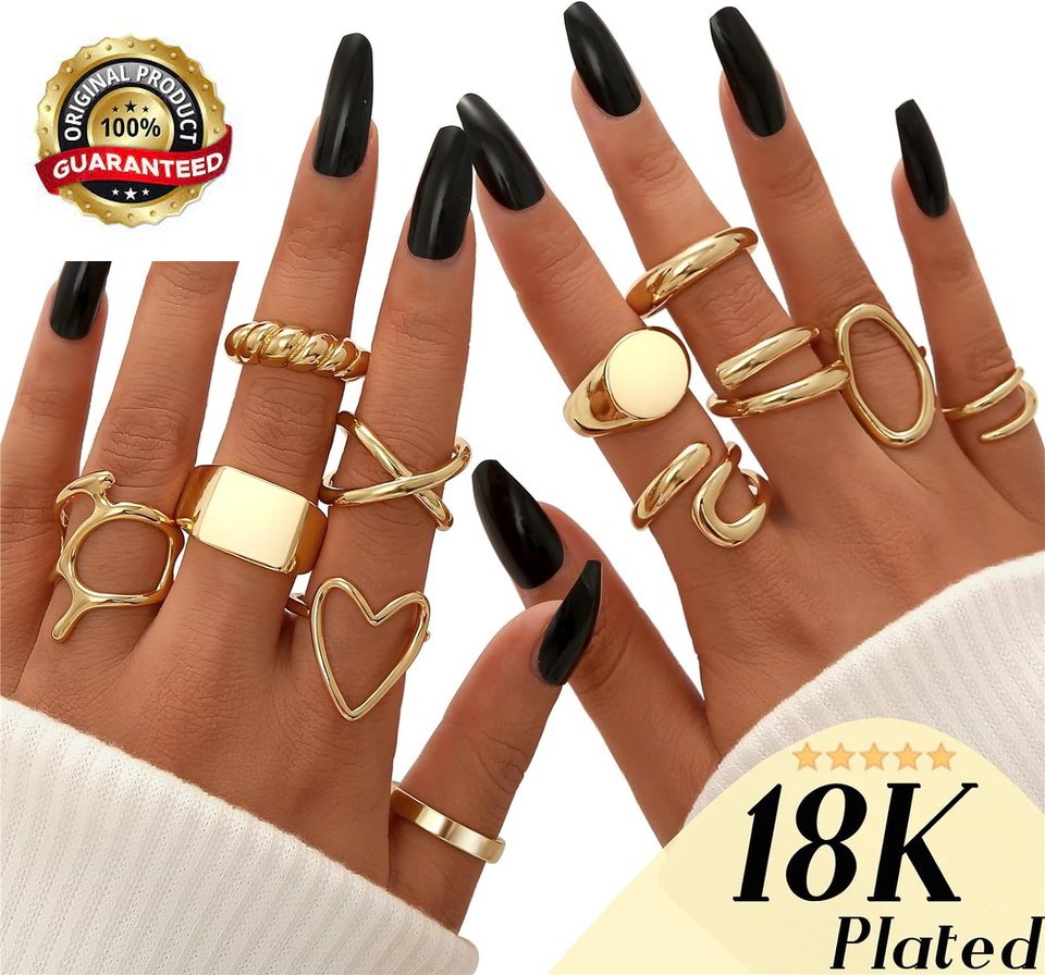 12PCS Gold Stackable Rings Set for Women, 18K Gold Plated Open Stacking ...