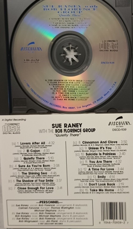 SUE RANEY with BOB FLORENCE GROUP 1987 CD Quietly There BOB MAGNUSSON ...