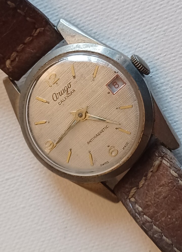 Vintage Swiss Watch Arugo Calender Red Date 32mm Waff… - Gem