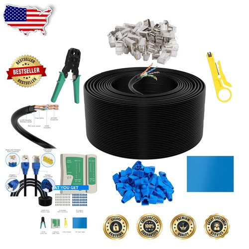 1000 FT Cat6 Outdoor Ethernet Cable with DIY Toolkit - Heavy Duty ...
