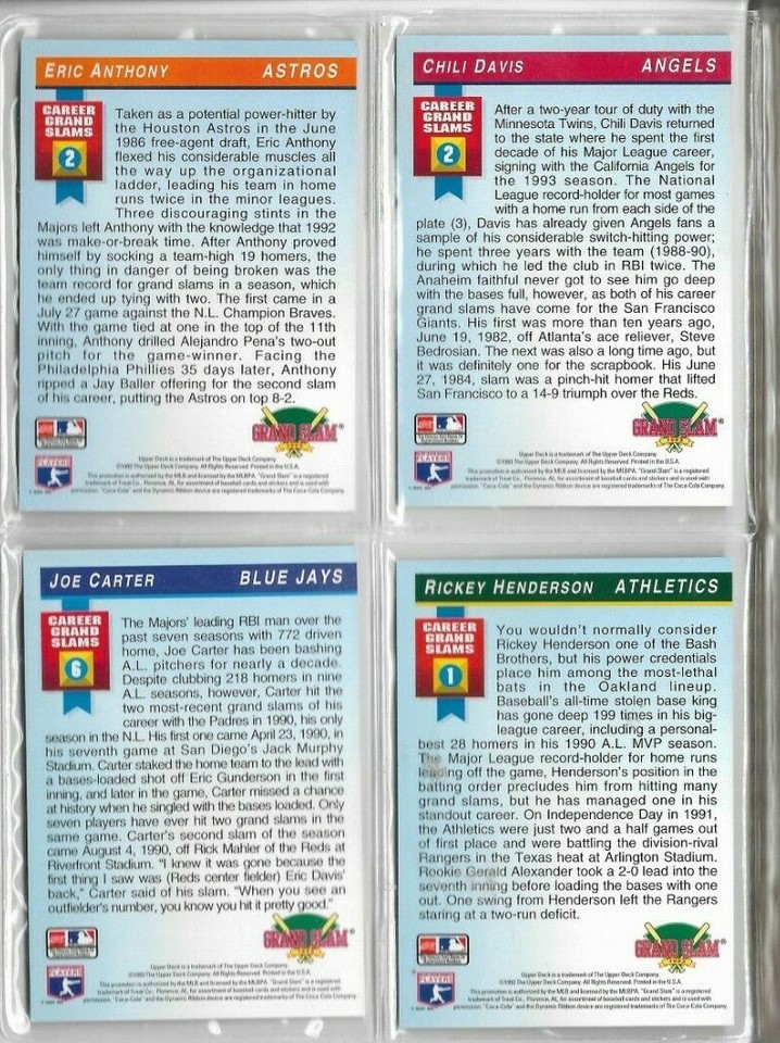 1993 Dennys Grand Slam Menu Hologram Upper Deck Set Complete 28 ...