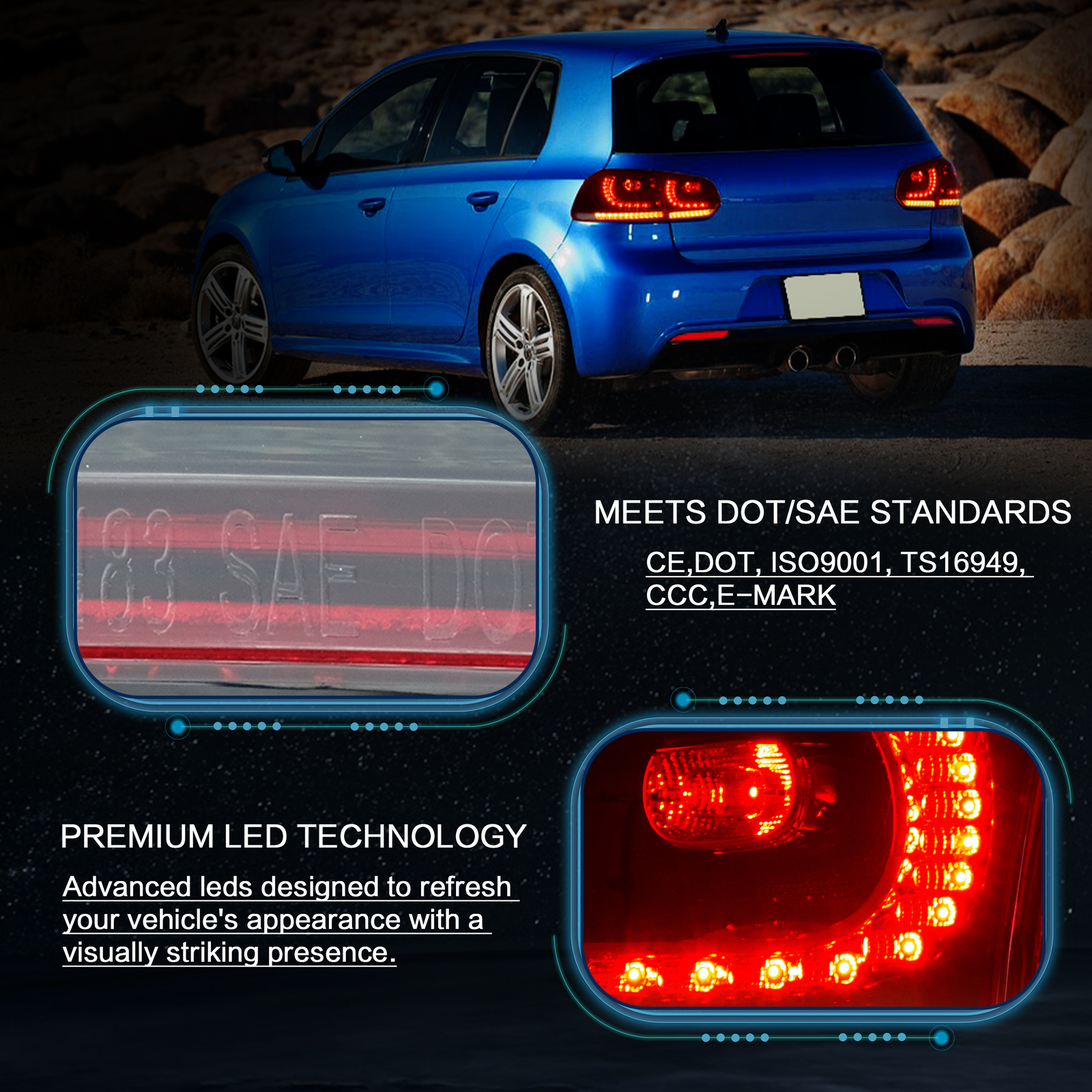 VLAND LED RED Tail Lights For VW Golf VI MK6 /GTI / R 2010-2014 Rear ...