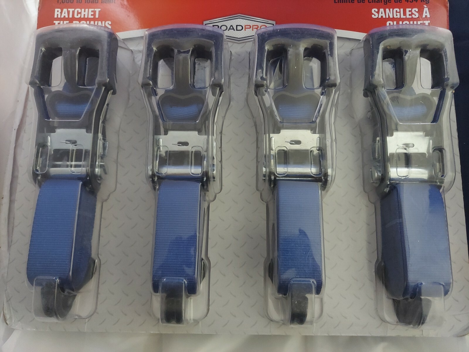 Roadpro 1 000lb load limit Ratchet Tie Downs 4 per pack RP070542 (Blue ...