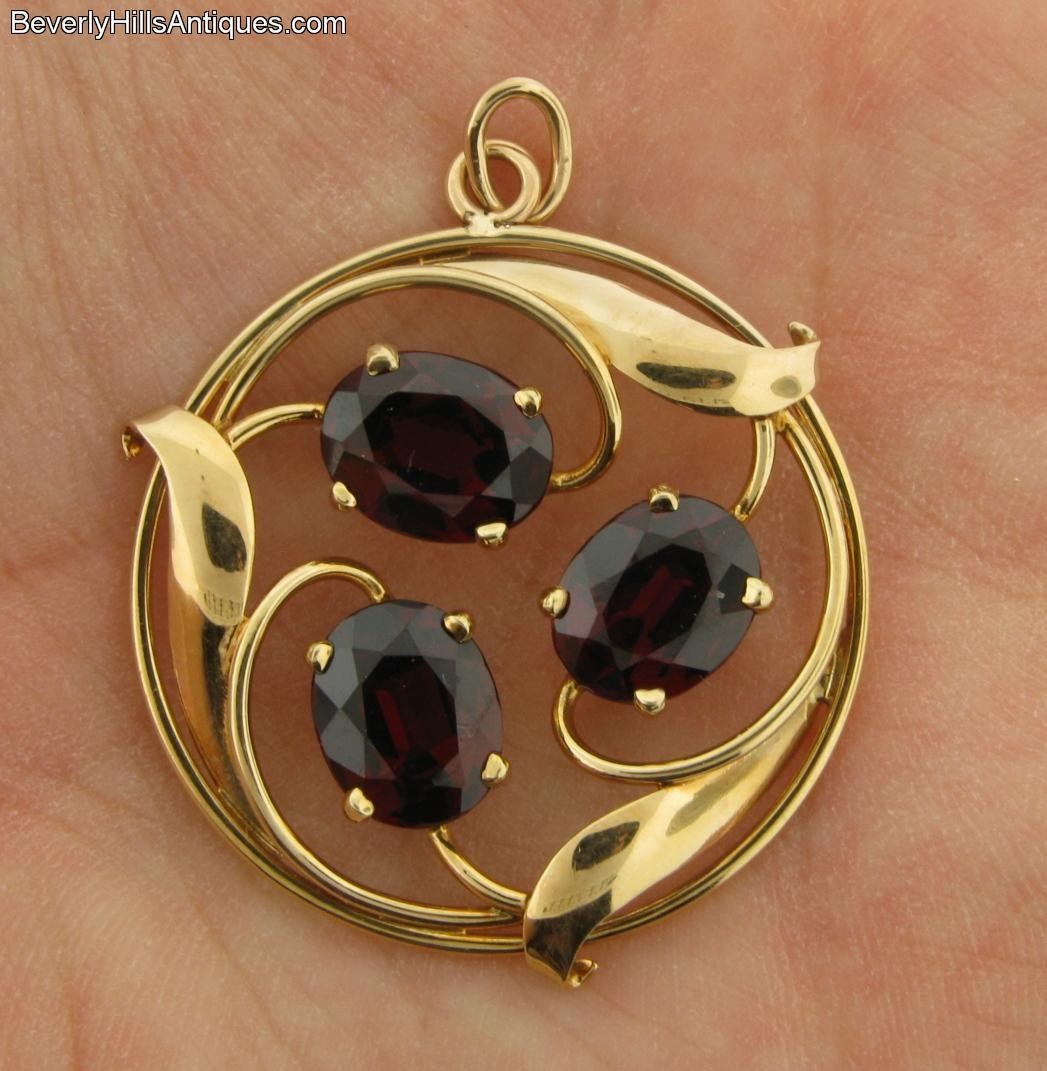 Vintage 14K Gold 3 Oval Garnets Pendant More Than 7 Carats Combined | eBay