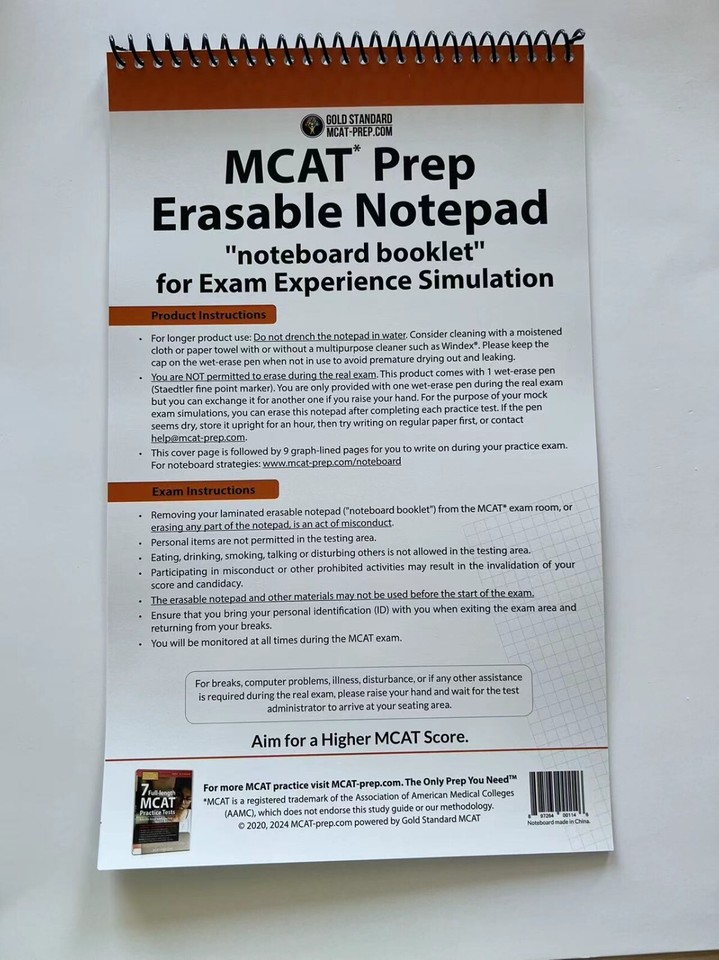 MCAT Prep Erasable Notepad/Whiteboard (noteboard booklet) with ...