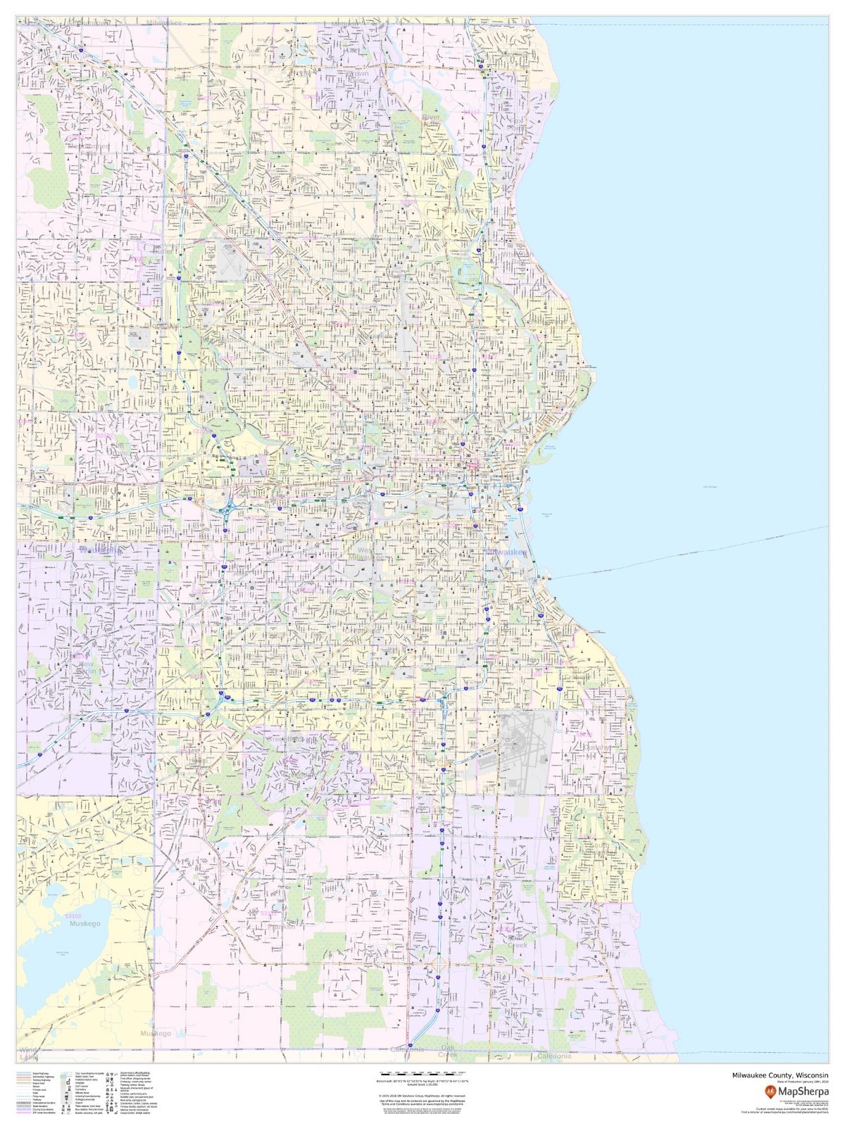 Milwaukee County, Wisconsin Laminated Wall Map (MSH) | eBay
