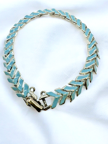 Coro Blue Enameled Bracelet Foldover Closure Silver Tone Vintage 7 ...