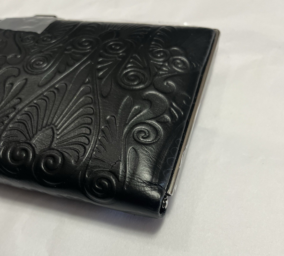NIB New LODIS Black Denia Embossed Leather Framed Quinn Wallet Silver ...
