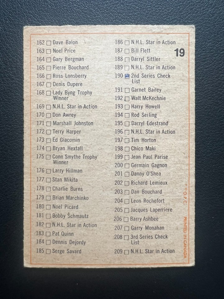 Checklist #19 from 1972-73 O-Pee-Chee VG/EX *1 Small Mark* | eBay