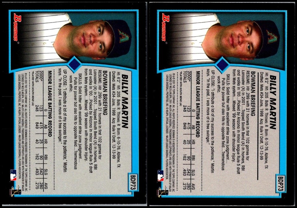 Billy Martin Arizona Diamondbacks (2) Card Lot - Almost Gone – Get ...