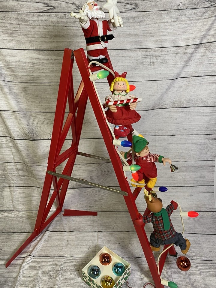 Mr Christmas Santa's Tree Trimmers Animated 4ft Ladder Vtg 90s AS IS ...