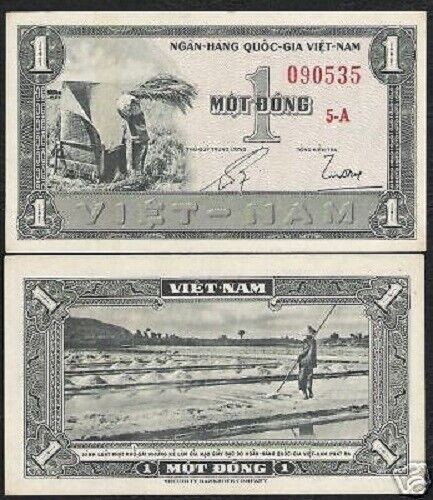 Vietnam SOUTH 1 DONG P-11 ND 1955 Rice Farm UNC Vietnamese World ...