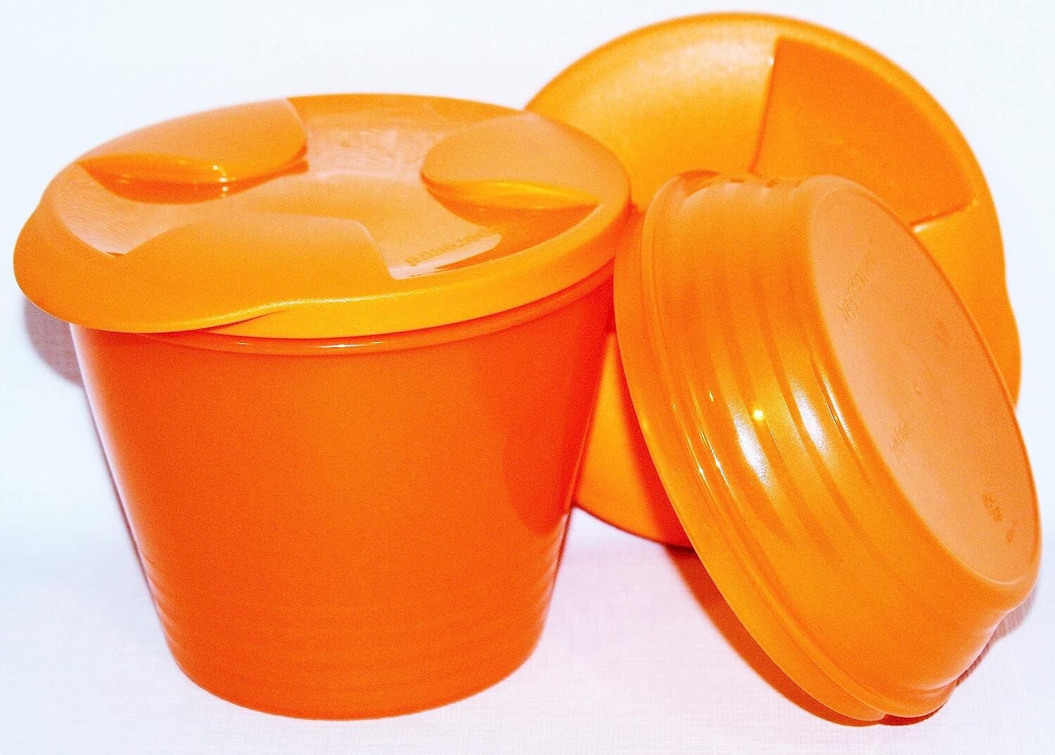 Tupperware Duo Bowls Set of 2 Locking Seals Clicking Containers Orange ...