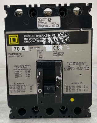 SQUARE D FHP36070 CIRCUIT BREAKER 70A 600V 3P TMF | eBay