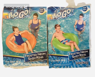 2 Swim Ring Water Summer Tube Age 10+ Bestway H2OGo Frosted Neon Green ...