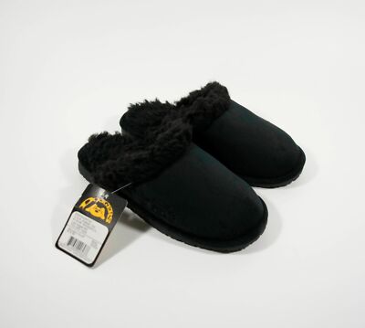 Women's Black DOGGERS Scuffs Faux Fur Suede Rubber Sole Slippers Shoes ...