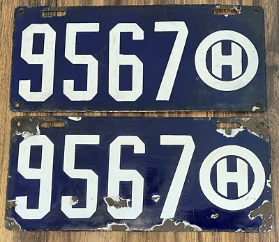 1908 Ohio License Plate Matching Pair Porcelain # 9567 First Year Of ...
