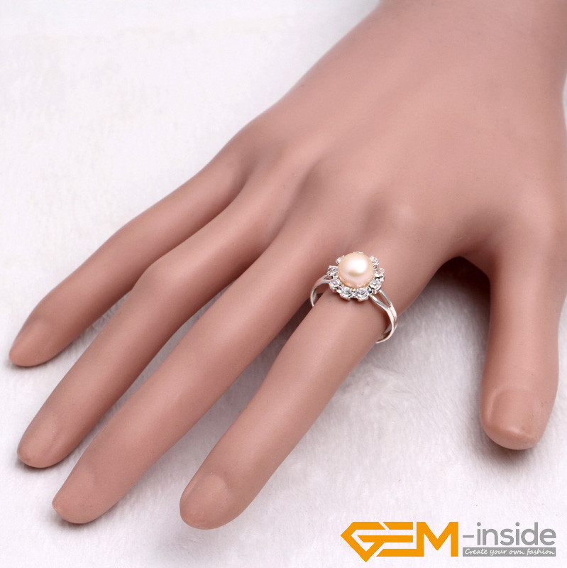 Natural Freshwater Pearl Rings White Gold Plated Sun Shape XMAS Fashion ...