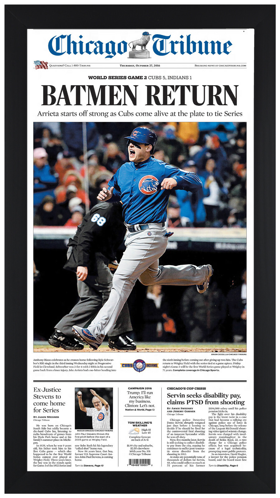 2016 Chicago Cubs GM 2 of The World Series Newspaper Reprint Framed! 10 ...
