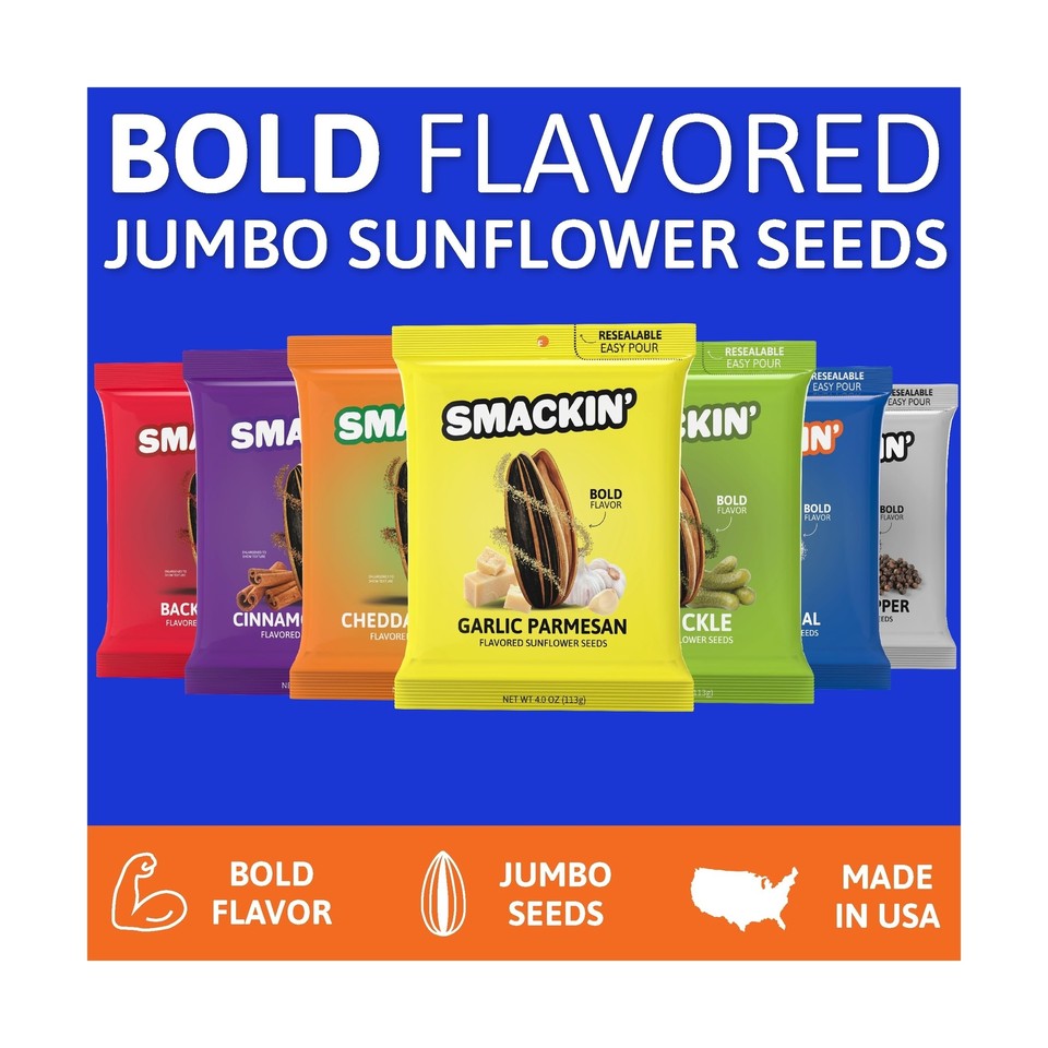 SMACKIN' Sunflower Seeds | Roasted Jumbo Sunflower Seeds 6 Flavor ...